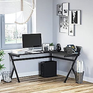 HOMCOM 61 Inch Modern Reversible L-Shaped Home Office Desk Computer Laptop Table Gaming Desk Corner Workstation with CPU Stand, Space Saving, Black