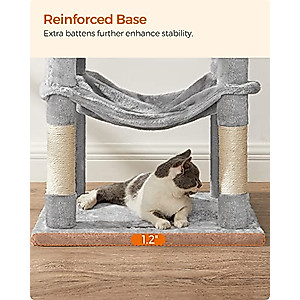 Feandrea Cat Tree, Cat Tower, Cat Condo with Scratching Posts, Hammock, Plush Perch, Cat Activity Center, Light Gray UPCT161W01