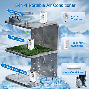 Portable Air Conditioners, Fast Cooling Evaporative Air Cooler, Portable AC for Room w/Lock, 4 Mode/3 Speed/Timer, 1.5 Gal Swamp Cooler with Remote, Windowless Air Conditioner for Bedroom Garage