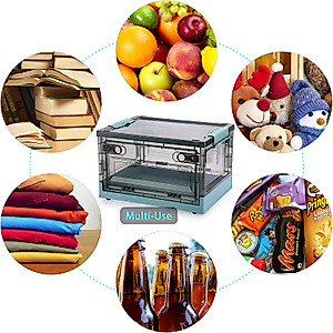 BTSKY 2 Pack Collapsible Storage Bins with Double Side Doors , 20 L Clear Plastic Folding Storage Boxes with Lid , Stackable Plastic Organization Cube Box with Wheels for Home & Office Organization,