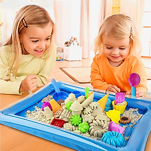 Play Sand Ice Cream Kit, 3lbs Magic Sand, Food Molds Tools, Kitchen Toys, Tray and Storage Bag, 44PCS Sandbox Toys Set for Toddlers Kids Boys Grils