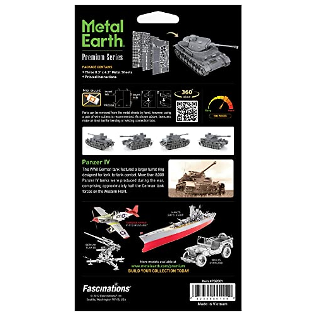 Fascinations Metal Earth Premium Series Panzer IV Tank 3D Metal Model Kit Bundle with Tweezers