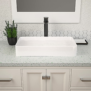 Vessel Sink Rectangular, Dcolora 24"x14" White Vessel Sink Ceramic Porcelain Rectangle Bathroom Vessel Sink Above Counter Vanity Sink Basin