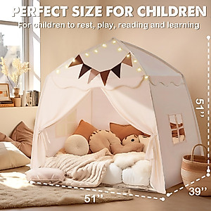 Large Kids Play Tent with Flags & Star Lights, Portable & Foldable Teepee, Bed Tent Bed Canopy for Boys & Girls, Indoor Outdoor Dome Tent Playhouse, Kids Birthday Gift, 51x39x51 in