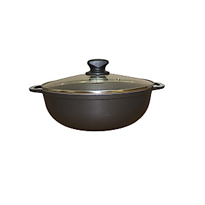 IMUSA USA Black 3.5Qt Nonstick Caldero with Glass Lid and Steam Vent (Dutch Oven), 3.5-Quarts