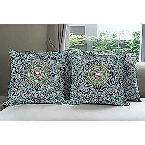 Lunarable Geometric Throw Pillow Cushion Case Pack of 4, Traditional Middle Eastern Style Moroccan Culture Design, Modern Accent Double-Sided Digital Printing, 18", Blue Ruby