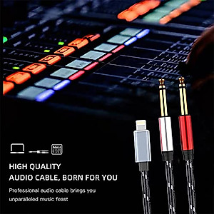 Lightning to Dual 6.35mm 1/4" TS Mono Stereo Y-Cable Splitter Lightning to Dual 1/4 inch Audio Cable Compatible for iPhone12/11/X/XS/XR/8/7/iPad,Amplifier, Speaker, Headphone, Mixing Console 3.3FT