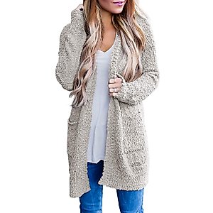 MEROKEETY Women's 2024 Winter Long Sleeve Soft Chunky Knit Sweater Open Front Cardigan Outwear Coat Off-White