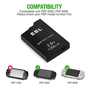 EBL 3.6V Lithium Ion Rechargeable Battery Pack 1200mAh（Real Capacity） Replacement Battery Compatible with Sony PSP 2000/3000 PSP-S110 Console