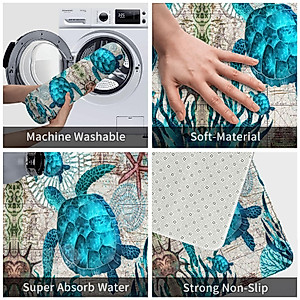 Sea Turtle Area Rug 2x3 Throw Rugs Turtles Beach Ocean Life Teal Marine Animal Nautical Area Carpet Small Rug Entryway Indoor Entrance Door Mats Washable Non-Slip Floor Carpets for Bathroom Bedroom