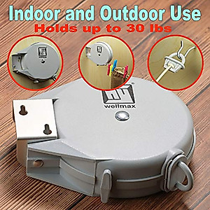 Wellmax 40 Feet Retractable Clothesline with Cloth Pins, Heavy Duty Portable Drying Lines for Wall Mounted Indoor and Outdoor