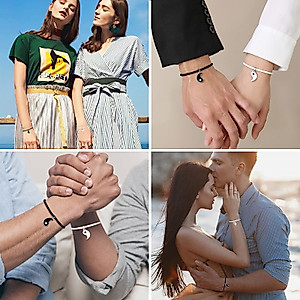 TempBeau Couple Friend Yin Yang Bracelet - Adjustable Friendship Bracelets for 2, Matching Heart Charm, Promise Jewelry Gifts Set for Women Men BFF