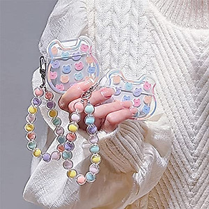 Cute AirPod Pro Cases Korea Funny 3D Bear Design with Coloful Round Bead Bracelet Clear Soft Protective Cover Compatiable with AirPods Pro for Women and Girls
