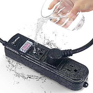 Loitinsy Outdoor Power Strip Weatherproof, Waterproof Flat Plug with 3 Outlets, 6.5 FT Extension Cord, Overload Protection and Shockproof, Suitable for Home and Outside, Wall Mountable, Black