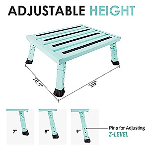 Aluminum Folding Platform Steps for RV, Height Adjustable RV Steps Support Up to 1000 lbs. Anti-Slip Surface(Seafoam Green)