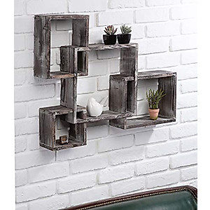 J JACKCUBE DESIGN Rustic Wood Shelves -Floating Intersecting Wall Shelves with 4 Cubes, Wall-Mounted Square, Antique Style Shadowbox, Decorative Collection Display Organizer. MK512A
