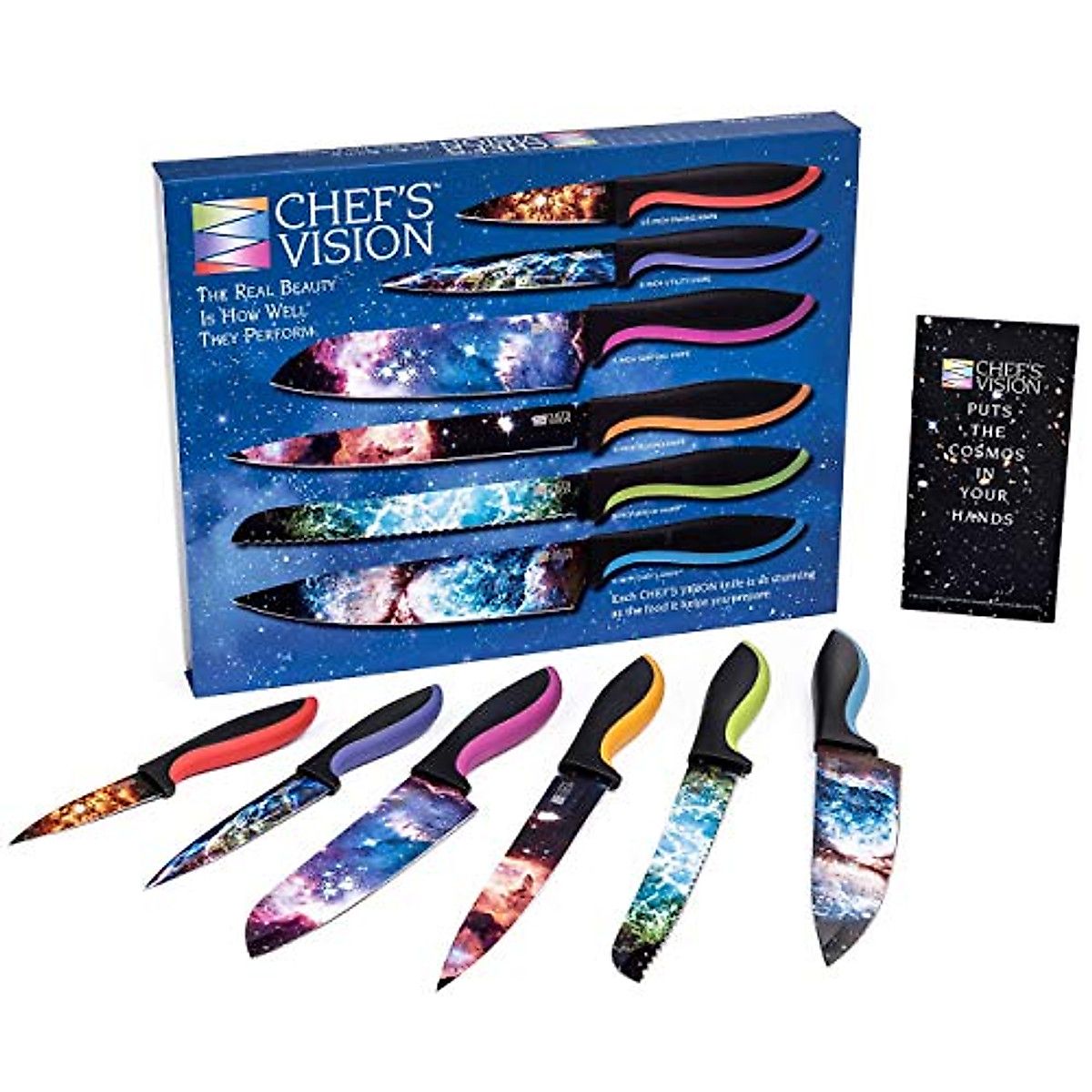 CHEF'S VISION Cosmos Knife Set Bundled With BEHOLD Free Standing Magnetic Holder Black