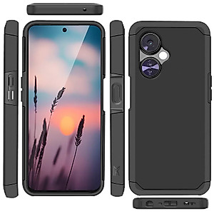 TJS Compatible for OnePlus Nord N30 5G Case, with Tempered Glass Screen Protector Dual Layer Hybrid (Magnetic Mount Friendly) Shockproof Drop Protection Impact Phone Case (Black)