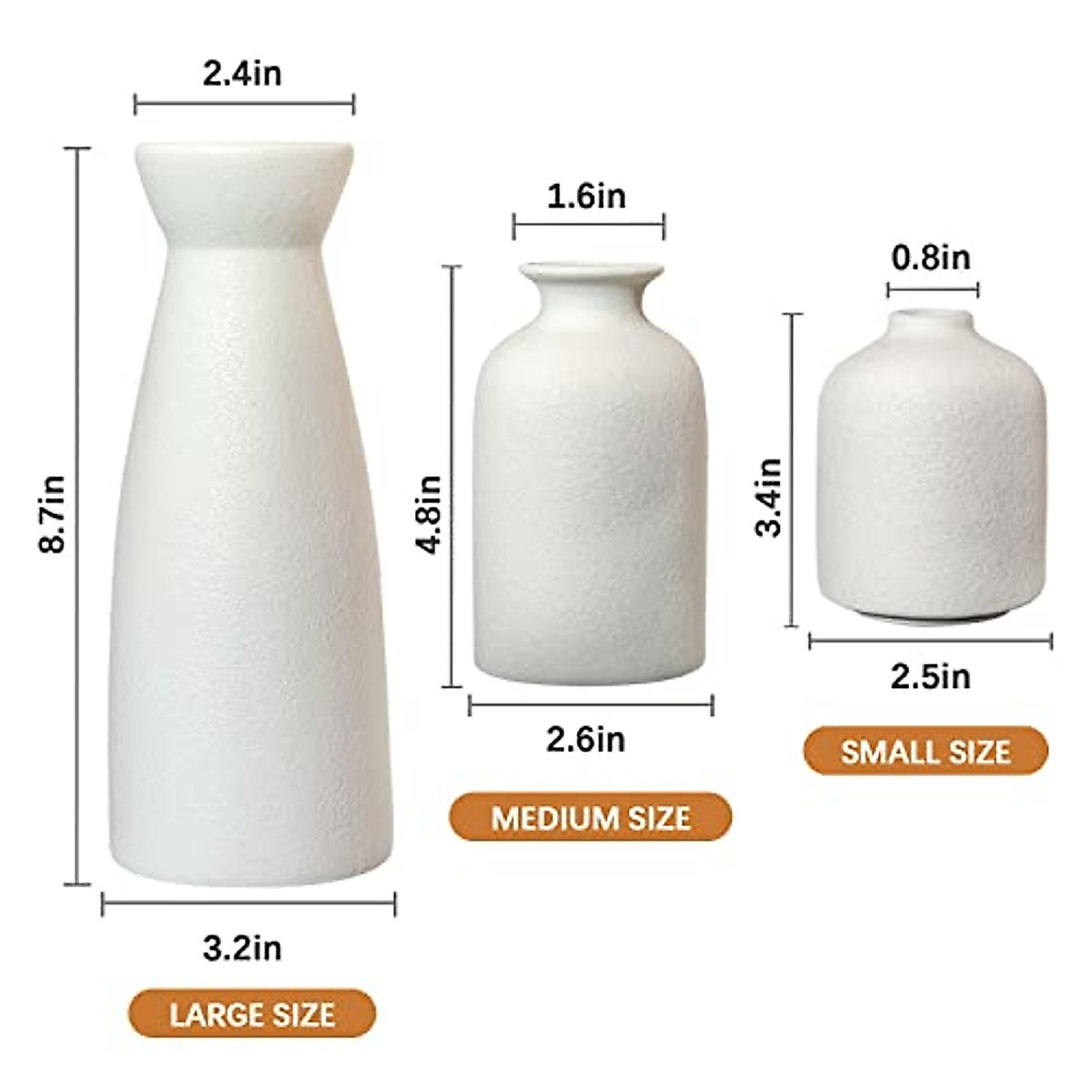 White Ceramic Vases Set 3 for Farmhouse Home Decor,Modern Boho Small Vase for Pampas Flower Decorative,Vases for Dinner Table Party Living Room Office Bookshelf Entryway Bedroom Decor (White)…