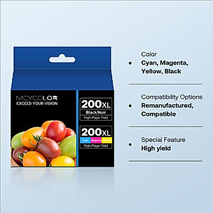 MCYCOLOR 200XL Ink Remanufactured for Epson 200 XL Ink Cartridge to Use with XP-200 XP-300 XP-310 XP-400 XP-410 WF-2520 WF-2530 WF-2540 Printer（2 Black, 1 Cyan, 1 Magenta, 1Yellow ）