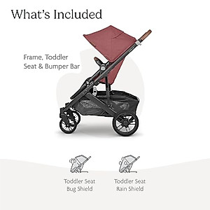UPPAbaby Cruz V2 Stroller/Full-Featured Stroller with Travel System Capabilities/Toddler Seat, Bumper Bar, Bug Shield, Rain Shield Included/Lucy (Rosewood Mélange/Carbon Frame/Saddle Leather)