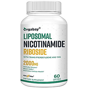 Orgabay Liposomal Nicotinamide Riboside 2000 MG with TMG and Pterostilbene, Boosting NAD+, Support Healthy Aging, 60 Count