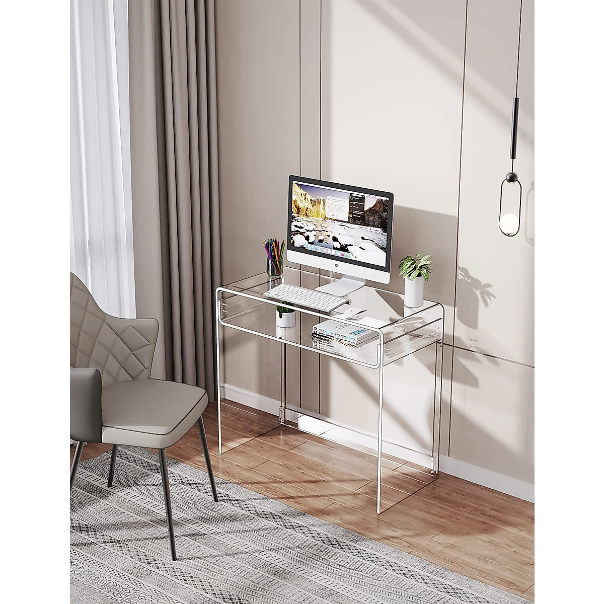 solaround Acrylic Desk Laptop Study Table Home Office Console Table Entrance Table, 33.5'' x 15.7'' x 29.5'' (Clear)