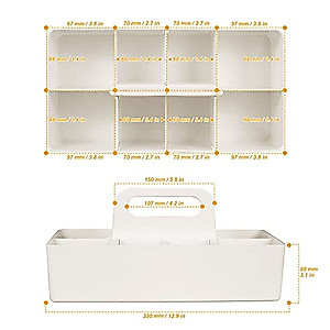 Baby Shower Caddy Plastic Nursery Portable Storage Organizer Caddy Tote for Child/Kids, Divided Basket Bin with Plastic Handle for Bathroom, Dorm Room, Holds Hand Soap, Bottles, Spoons (Beige)