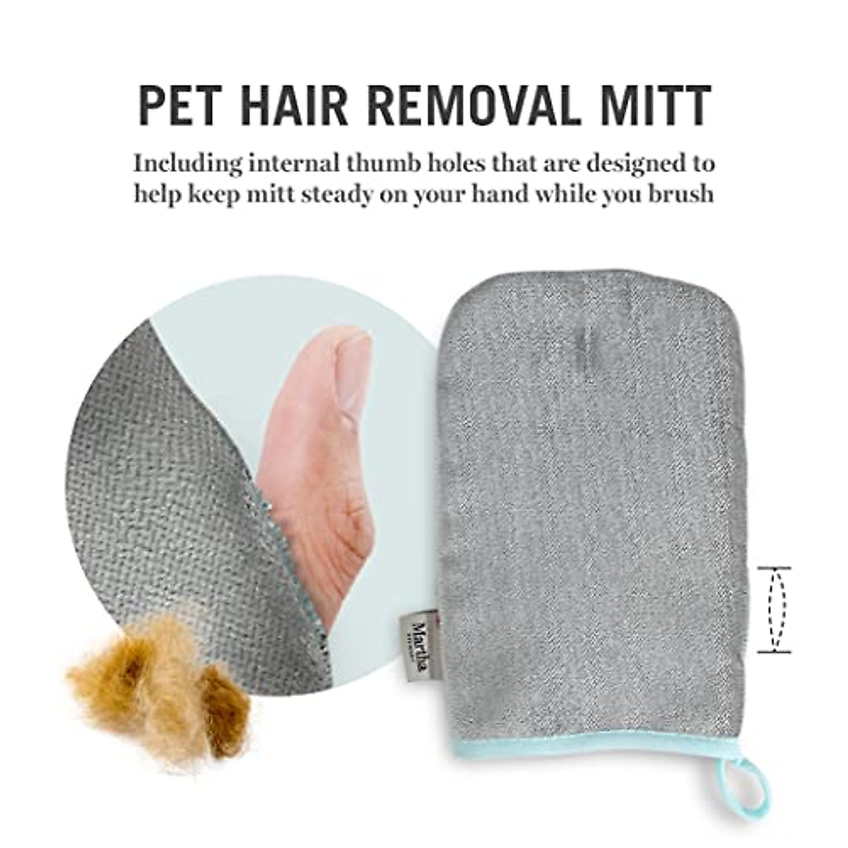MARTHA STEWART - Pet Hair Removal Mitt | Elegant Dog Hair Remover Mitt for Clothing & Furniture| Reusable Dog Fur Remover for Furniture & Clothes in Gray and Turquoise, Machine Washable (FF18765)