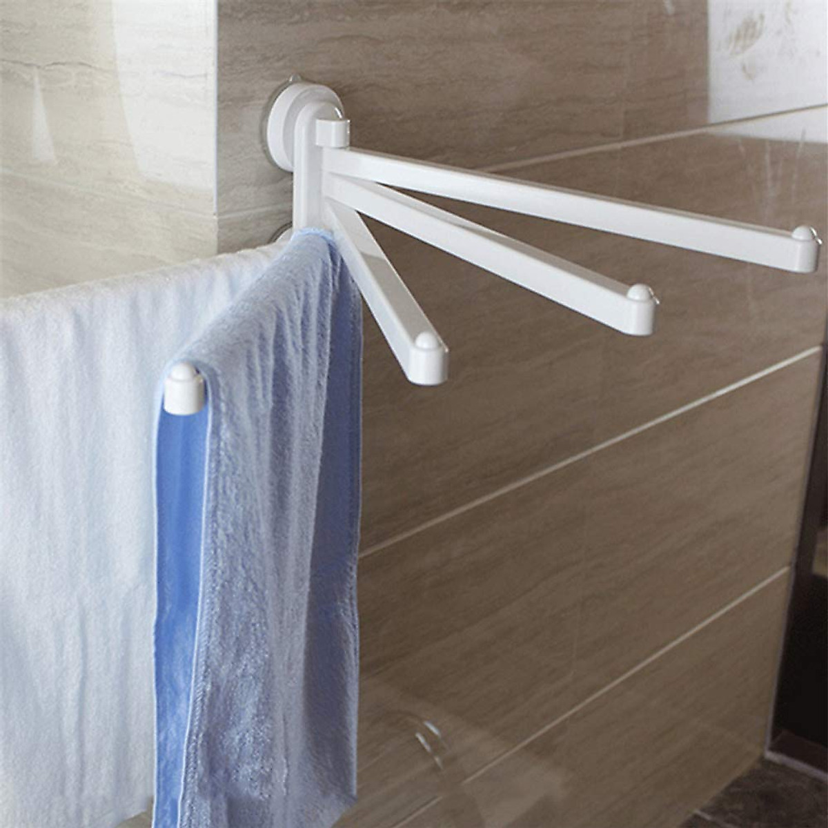 NJZYB Swivel Towel Rack, 5-Arms Folding Towel Bar with Suction Cup, No Drilling Reusable Wall Mount Finish Organizer, for Bathroom, Kitchen, Living Room