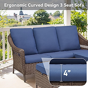 Patio Furniture Set, 5 Pieces Outdoor Conversation Set, All Weather Wicker Patio Furniture w/ Swivel Glider Rocking Chair, Ottoman, 3-Seat Couch & Comfy Cushions for Backyard, Deck, Poolside, Porch