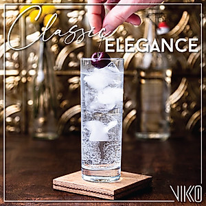 Vikko Highball Glasses with Weighted Base, 10.75 Ounce Drinking Glass, Set of 6 Collins Glasses for Juice, Water, Beverages and Cocktails