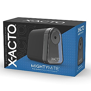 X-ACTO® Pencil Sharpener, Mighty Mite® Electric Pencil Sharpener with Pencil Saver®, SafeStart® Motor, Small Pencil Sharpener for Teacher and Homeschool Supplies, Black, 1 Count