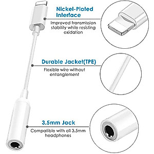 Lightning to 3.5 mm Headphone Jack Adapter, [Apple MFi Certified] 2 Pack Headphone Adapter for iPhone Converter Dongle Auxiliary Audio Jack Aux Accessories Compatible iPhone 14 13 12 11 X XS XR 8P 7 6