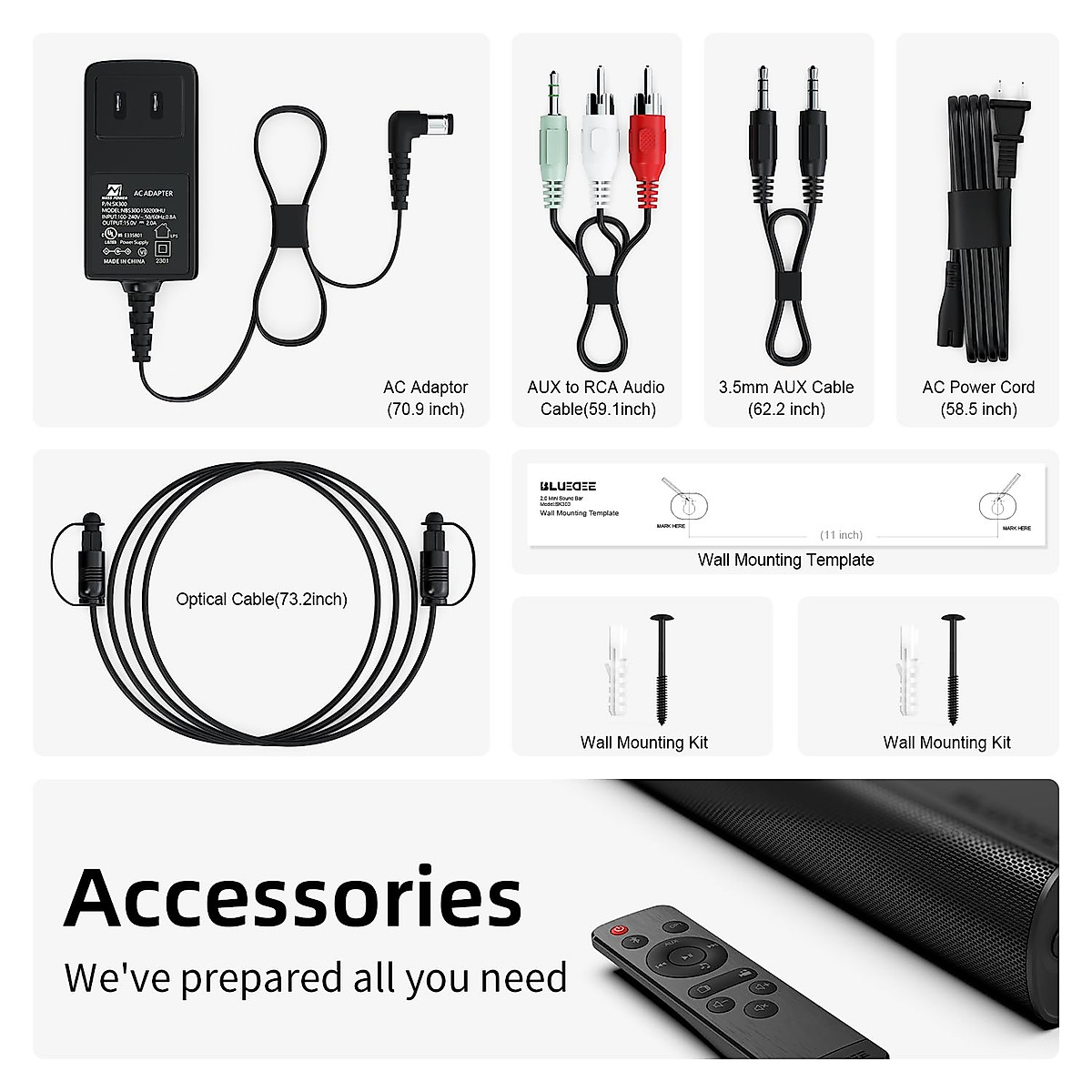 Sound Bars for TV with 100 watts Subwoofer, 16-inch Mountable Sound Bar, 2.1ch Surround Sound System for TV, Bluetooth Soundbar for TV Work with Traditional or Smart TV, Computer