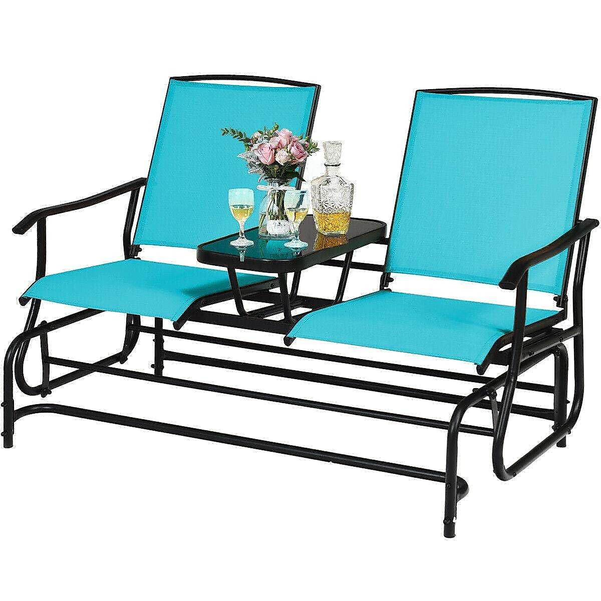 UYSB 2 Person Outdoor Patio Double Chair Rocking Turquoise Chair Rocking Chair Rocker Chair Rocker Camp Chair Rocker Recliner Rocking Camp Chair Rocking Chairs Outdoor Rocking Chair