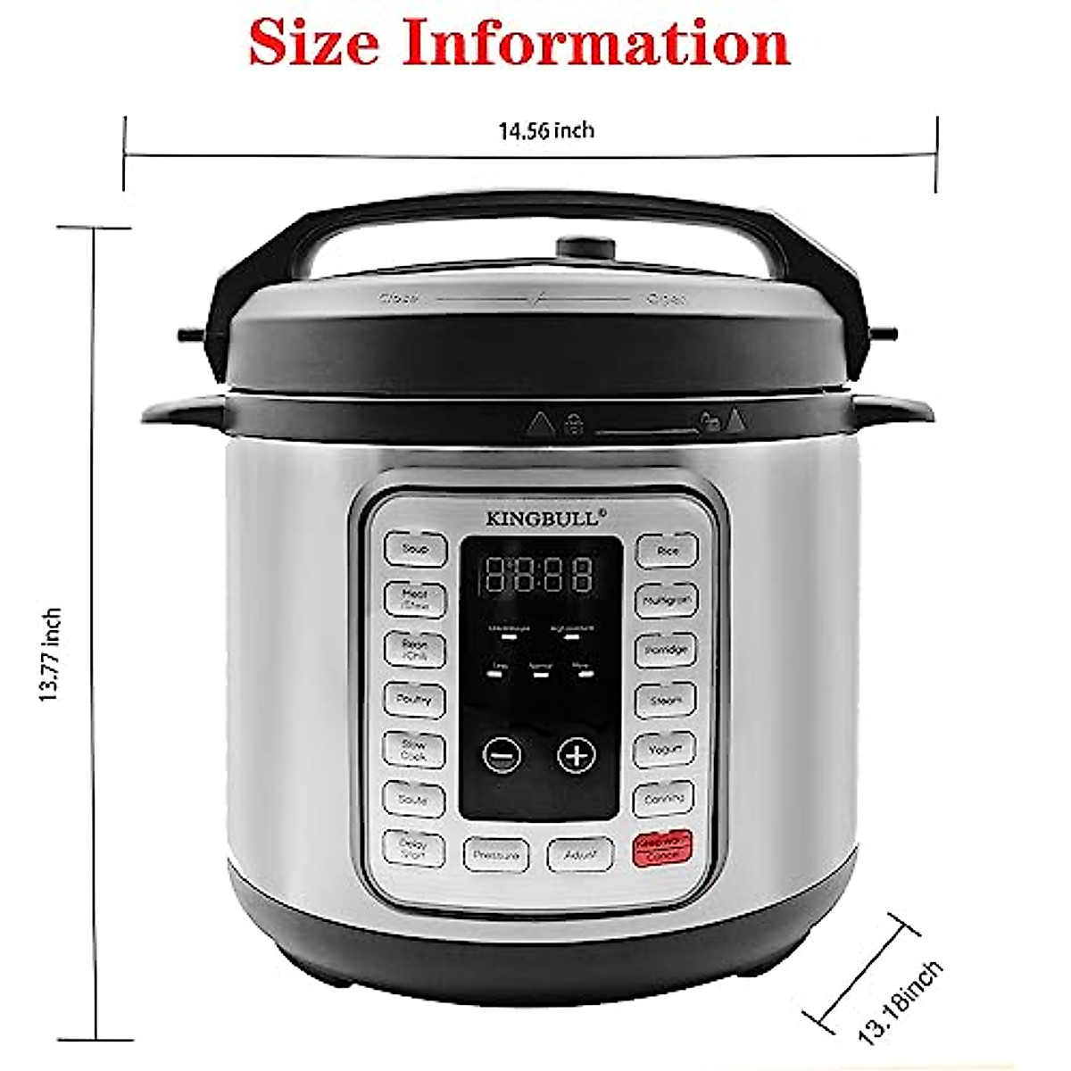 KINGBULL 8 Quart 12-in-1 SS Electric Pressure Cooker, Multi-Use Slow Cooker, Rice Cooker, Steamer, Sauté, Yogurt Maker, Warmer &Delay Start,LED Screen& Manual,Silver