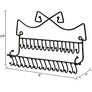 Hedume Set of 2 Jewelry Organizer, Wall Mounted Black Metal Necklace Holder with 20 Fixed Hooks and 20 Removable Hooks, Jewelry Display Storage Rack for Necklaces and Bracelets