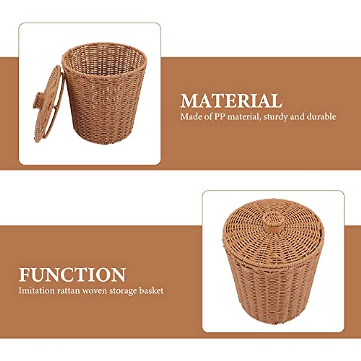 DOITOOL Wicker Storage Basket with Lid Round Rattan Storage Basket for Storage, Wicker Waste Basket for Bedroom, Bathroom, Offices Or Home ( 24x24cm ）
