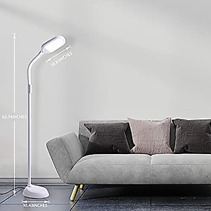 FHHKAAD LED Floor Lamp,15W 1200 Lumen Bright Reading Floor Lamp with 5 Color Temperatures,Stepless Dimmer,30 Mins Timer,Remote & Touch Control for Living Room ,Bedroom & Office,White