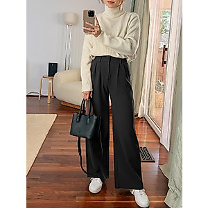 NIeyook Women's Wide Leg Pants Elastic High Waisted Trousers Business Work Casual Pants with Pockets Black