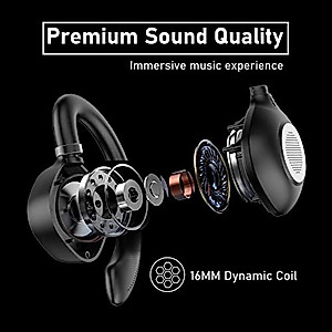 Mosonnytee Bluetooth Headphones Open Ear Earbuds Workout Earbuds 8Hrs Playtime IPX5 Waterproof Clip on Wireless Earbuds for Running turly Open Ear Protect Safety 60Hrs Long Battery Life (White)