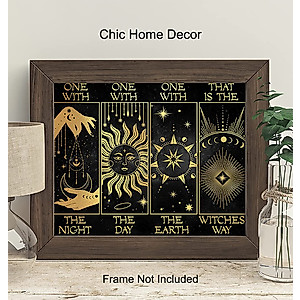 Witchy Sabbat Grimoire Witchcraft Decor - Sun, Moon, Celestial Wall Art - Celtic Woman Goddess Decor - Magic Home Decor - Boho Bohemian Witch Decor for Women - Wicca Wiccan Supplies - Pagan Gifts