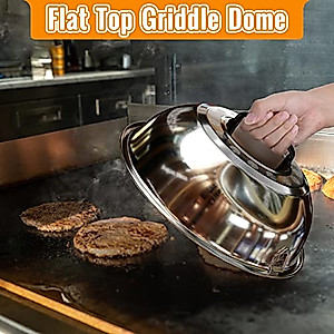 HULISEN Heavy-Duty Burger Press & Melting Dome Set, 8.5 Inch Round Stainless Steel Bacon Press with Wooden Handle, 12 Inch Basting Cover, Griddle Accessories Kit for Flat Top Grill Indoor/Outdoor