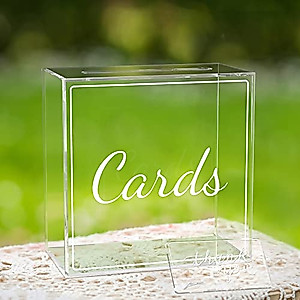 AOZZO Wedding Card Box, Acrylic Clear Post Money Gift Box Holder with Thank you Card Sign, Transparent Memory Box for Anniversary Wishing Well Birthdays Party Reception Graduation Decorations