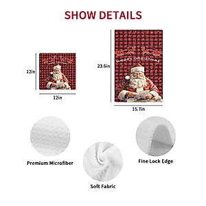 Onekaccu Watercolor Santa Claus Dish Towels Set, Waffle Weave Kitchen Towels Microfiber Towels Cleaning Christmas Elk Snowflake Red Soft Absorbent Dish Drying Towels Hand Towels 2 Pack 15.7x23.6 in