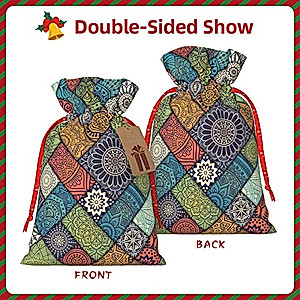 Drawstrings Christmas Gift Bags Diagonal-Floral-Tiles Presents Wrapping Bags Xmas Gift Wrapping Sacks Pouches Medium