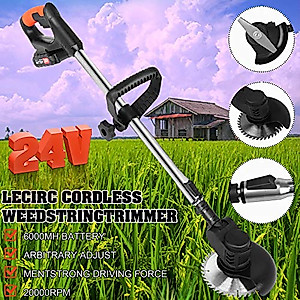 3 in 1 Weed Wacker Cordless String Trimmer - 24V Power Weed Eater Grass Trimmer with 3 Function Blades 2 Li-Ion Battery, Height Adjustable Lawn Edger Brush Cutter for Home Garden Lawn Yard