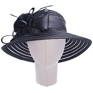 Womens Satin Church Wedding Occasion Sun Hat A214 (Black)