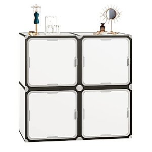 NeuType Cube Storage Organizer with Doors, 4-Cube Storage Shelves, Closet Storage Shelves Bookshelf Toy Organizer Cabinet, Multifunctional Storage Cubes Organizer Shelves, White